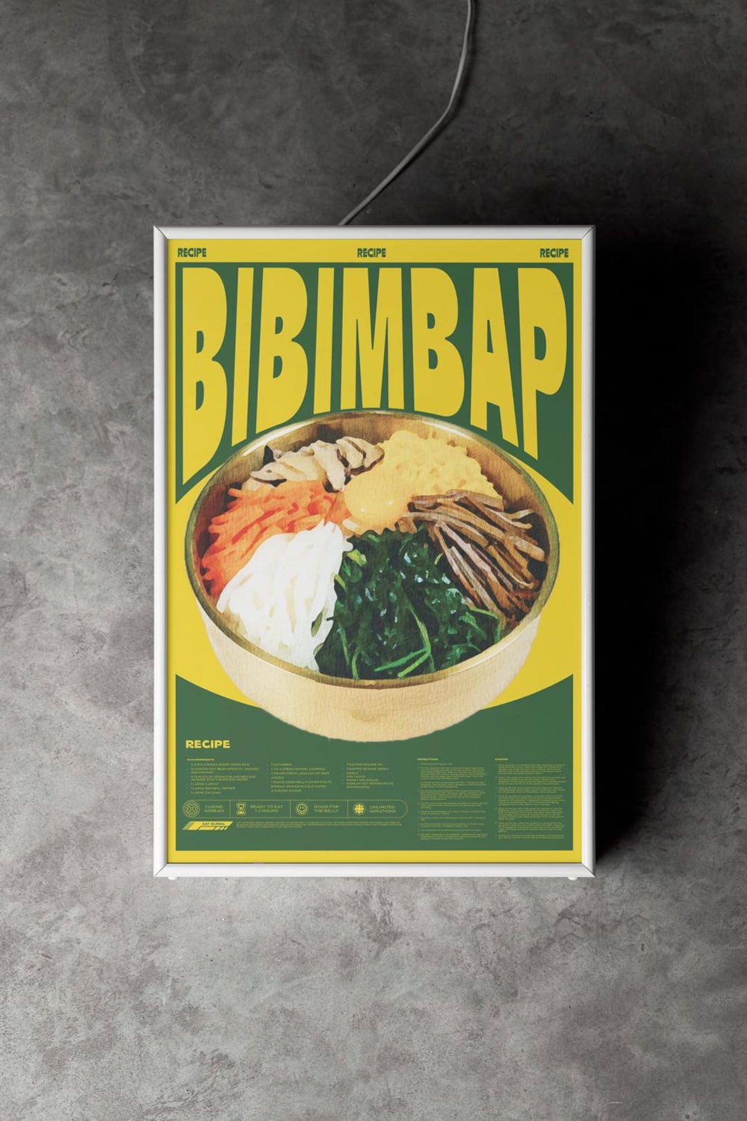 Korean Food Wall Art Bibimbap Recipe Poster Teaching Bibimbap Making ...