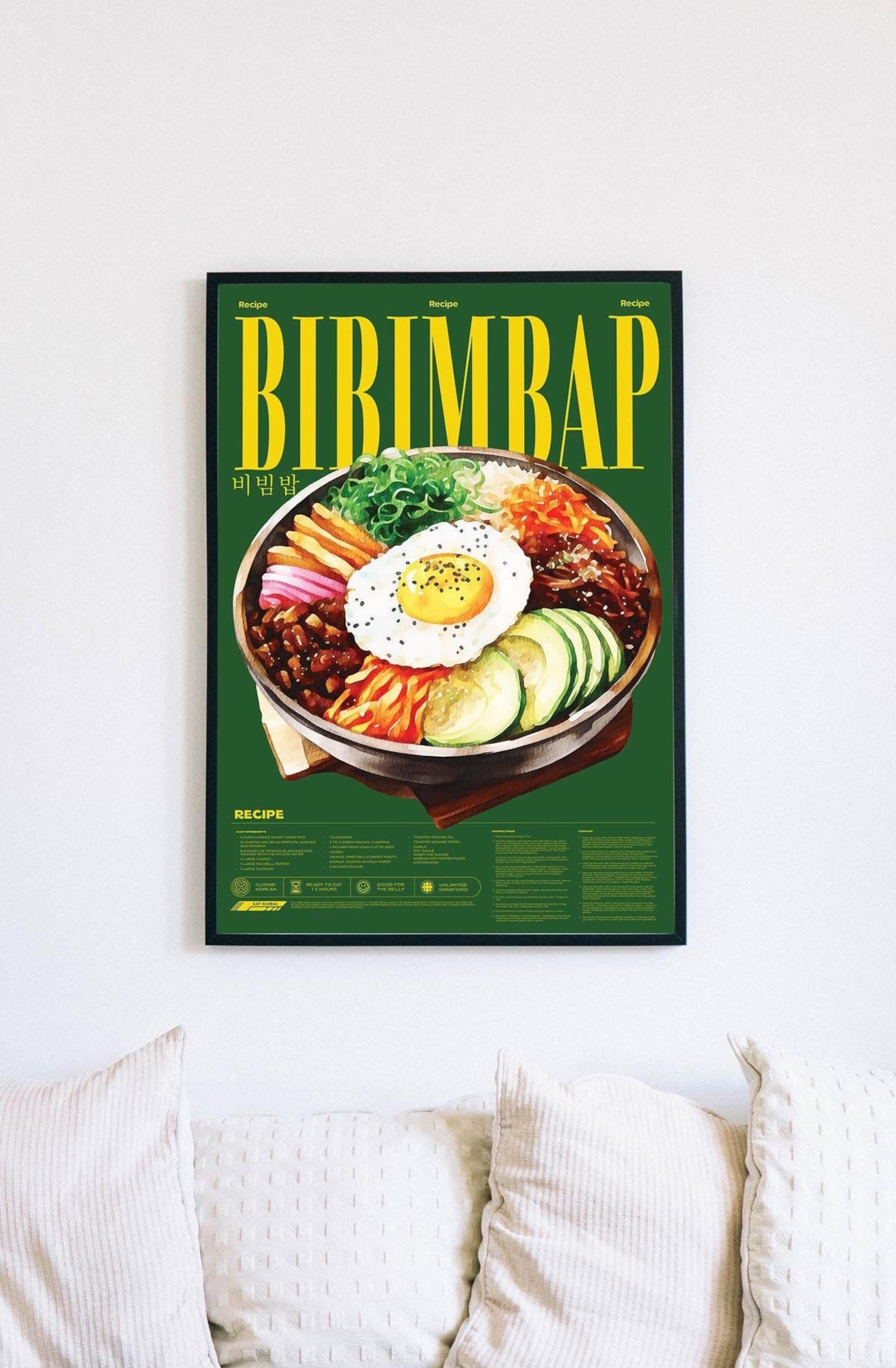 Korean Food Wall Art Bibimbap Recipe Poster Teaching Bibimbap Making ...