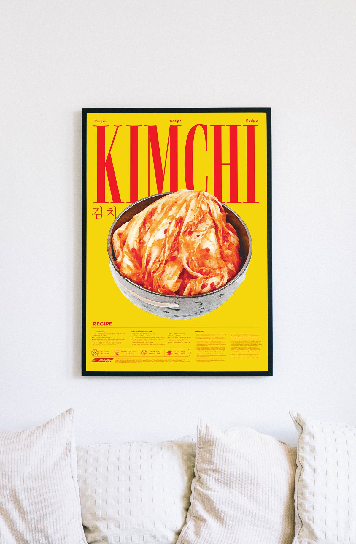 Kimchi Recipe Poster Korean Food Wall Art Teaching Kimchi Making ...