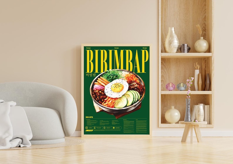 Korean Food Wall Art Bibimbap Recipe Poster Teaching Bibimbap Making ...