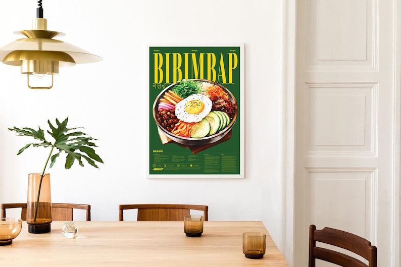 Korean Food Wall Art Bibimbap Recipe Poster Teaching Bibimbap Making ...