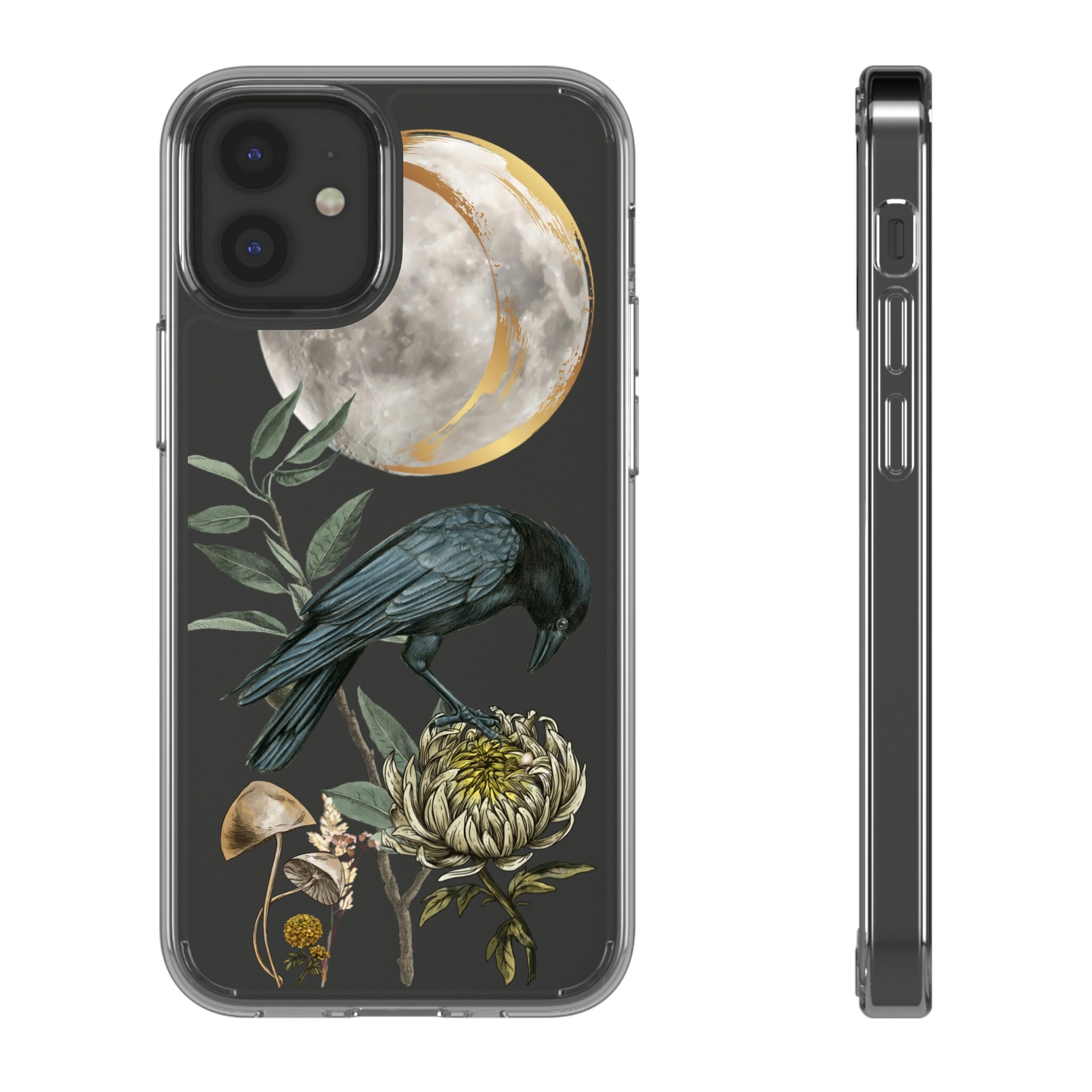 Crow Full Moon Botanical Mushroom Clear Case for iPhone or Galaxy ...