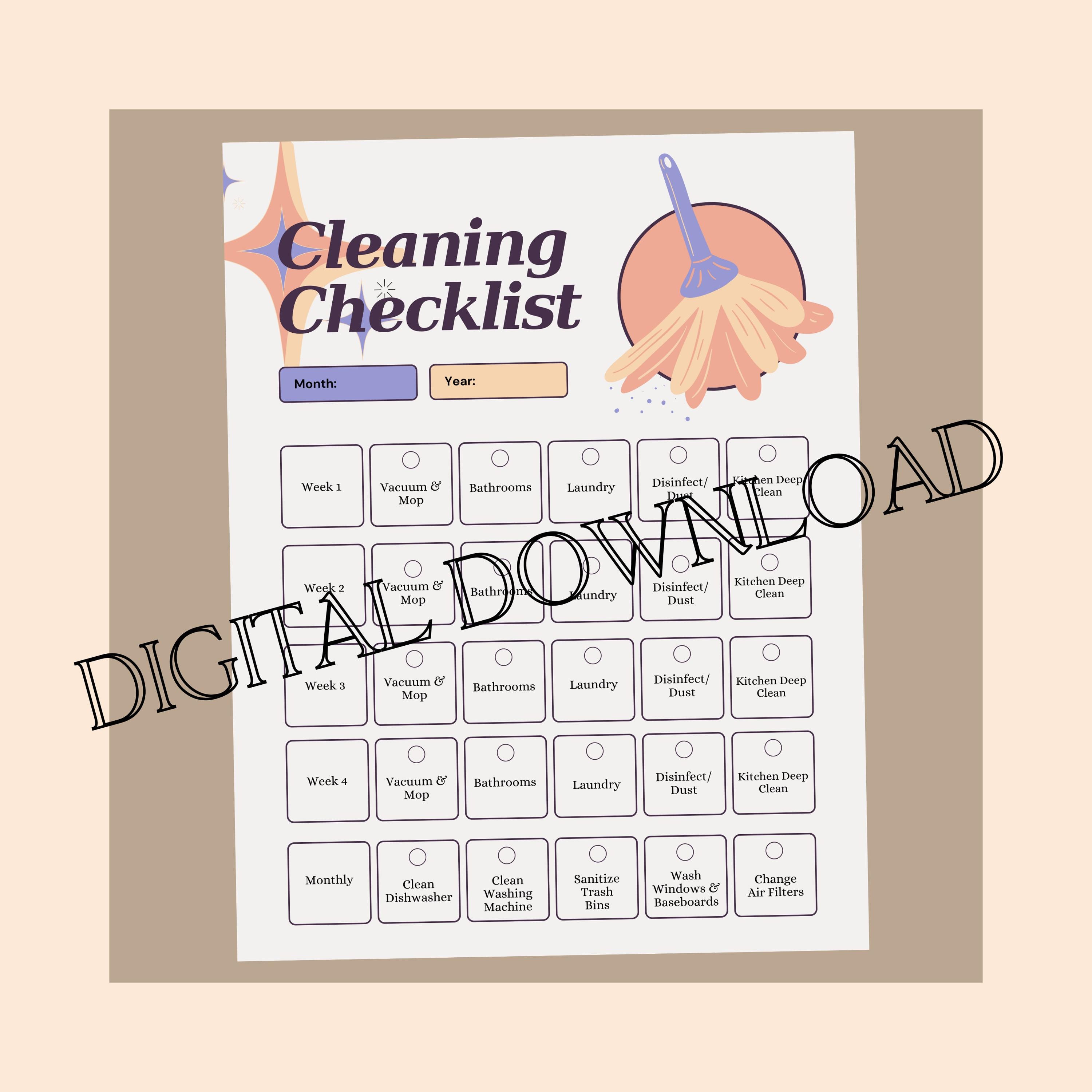 Printable Weekly & Monthly Cleaning Guide Checklist | Digital Download ...