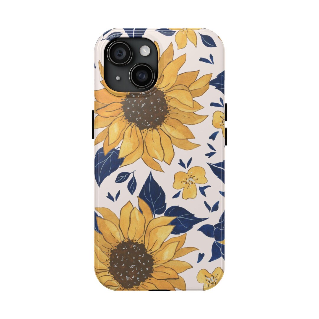 Summer Sunflower With Navy Blue Details Phone Case | Bright & Bold ...