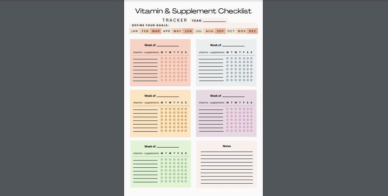 Colorful Vitamin & Supplement Tracker Checklist EXTRA 2PG CHEAT SHEET ...