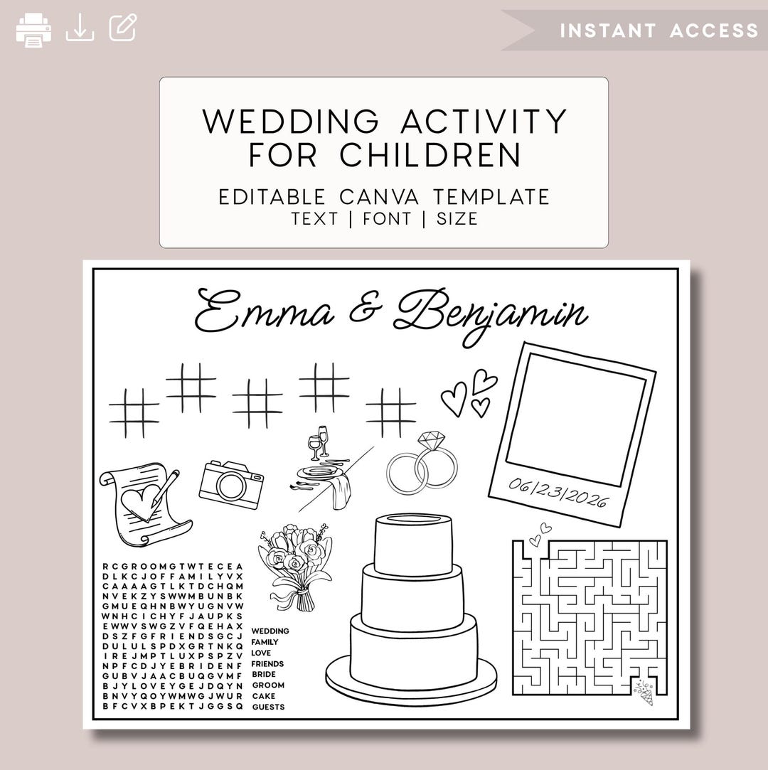 Wedding Kids Activity Sheet | Editable Canva Template (8.5x11 Printable ...