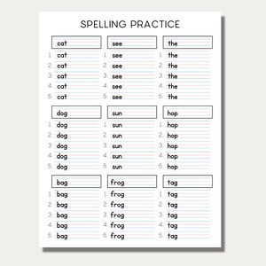 Spelling & Handwriting Practice Sheet With Guidelines (printable PDF ...