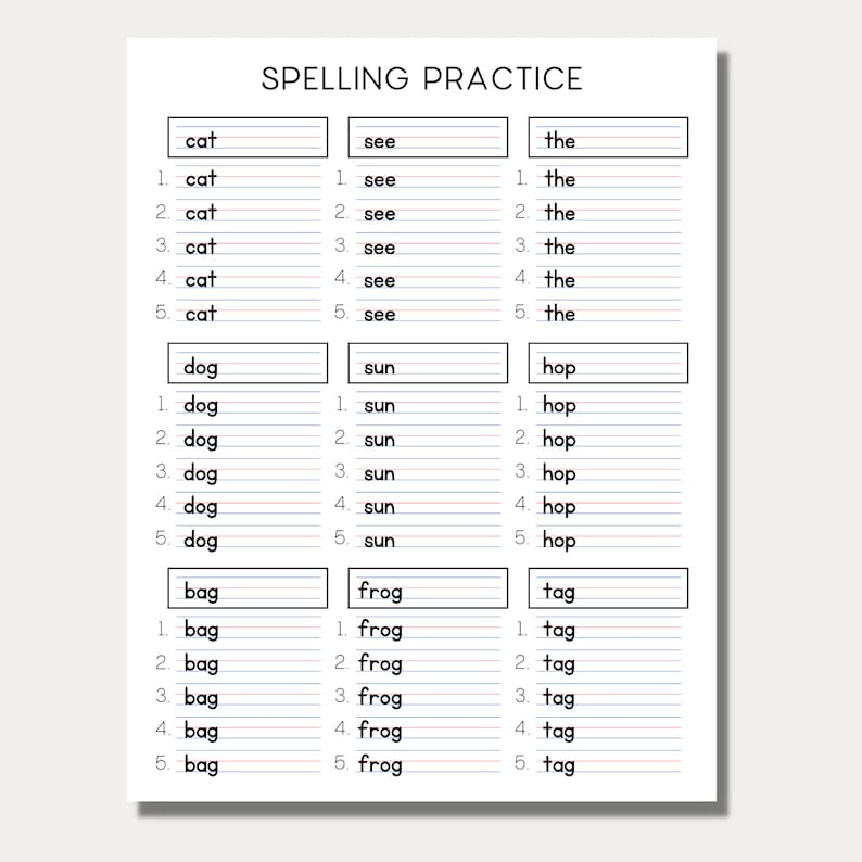 Spelling Word and Writing/handwriting Practice Sheet With Guidelines ...