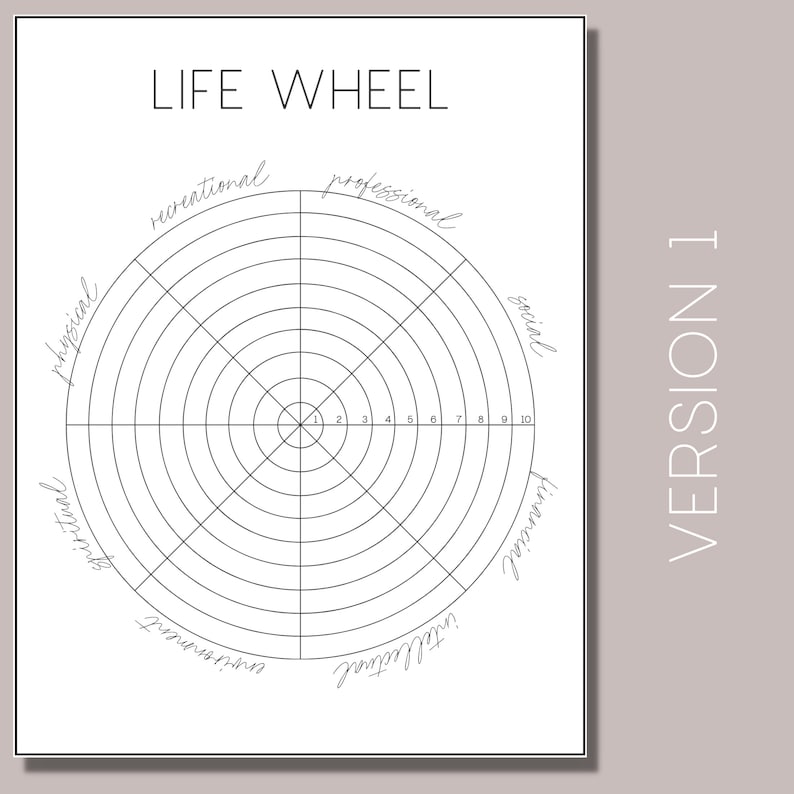LIFE WHEEL Life Audit Printable Worksheet Level 10 Life Goals & Vision ...