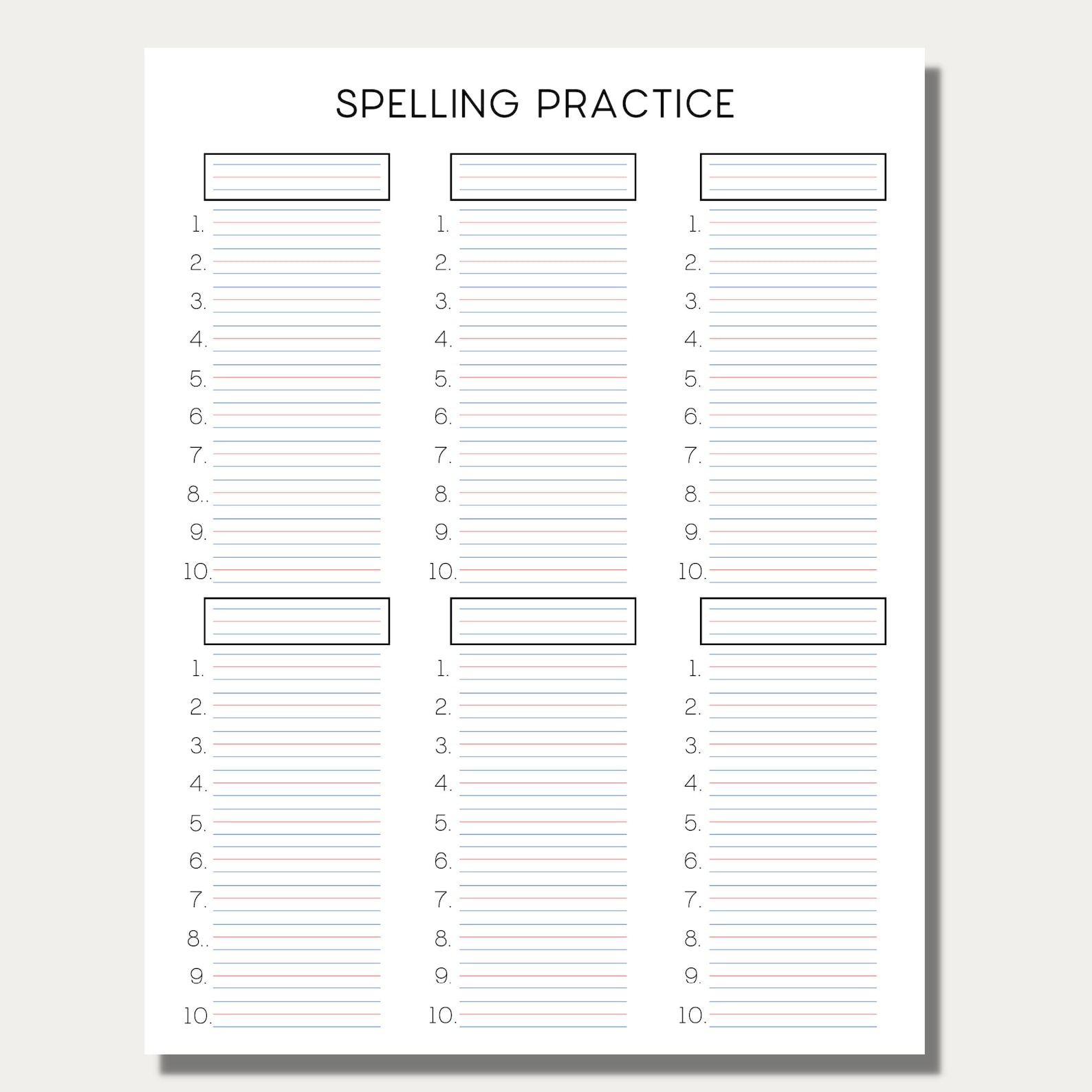 Spelling Word and Writing/handwriting Practice Sheet With Guidelines ...