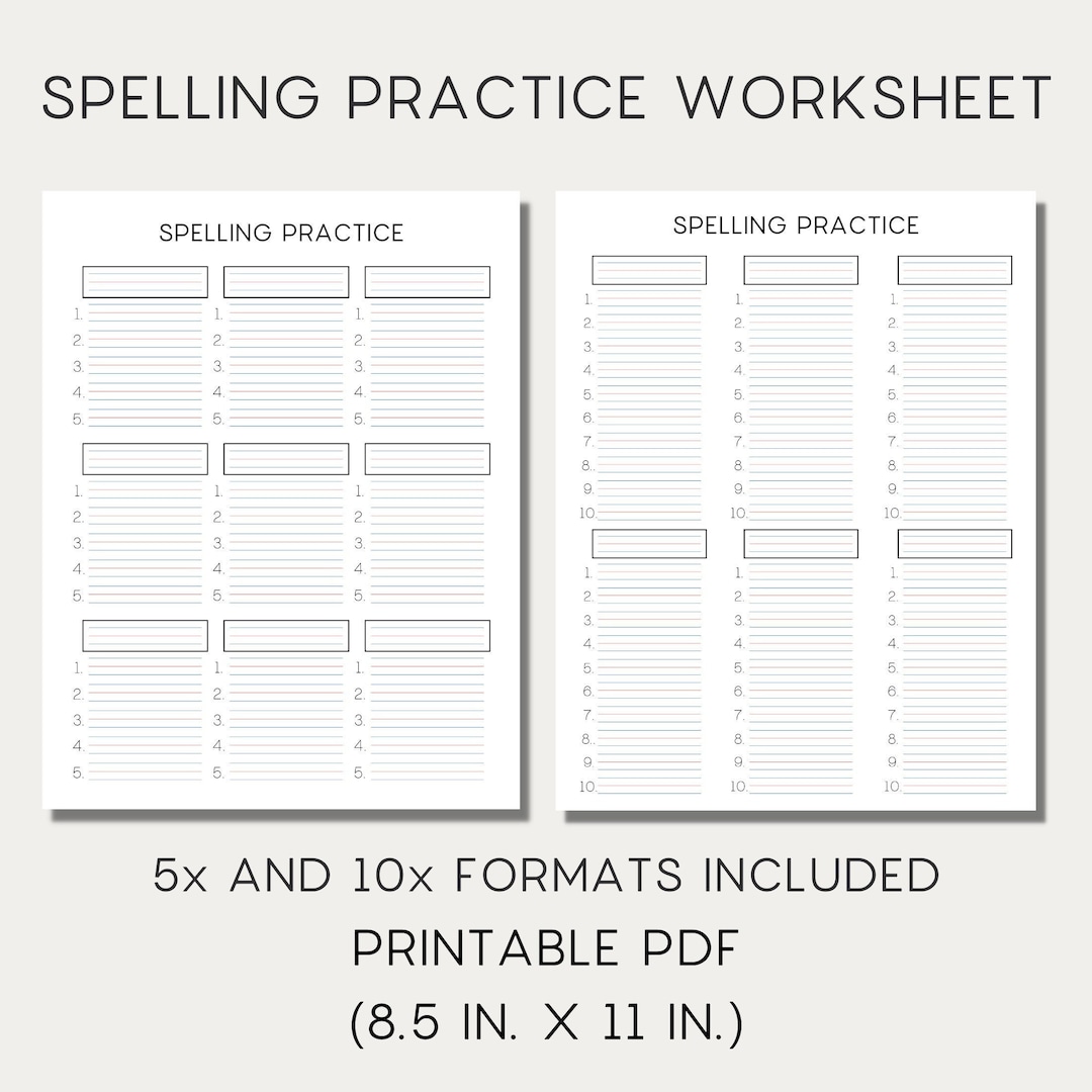 Spelling & Handwriting Practice Sheet With Guidelines (printable PDF ...