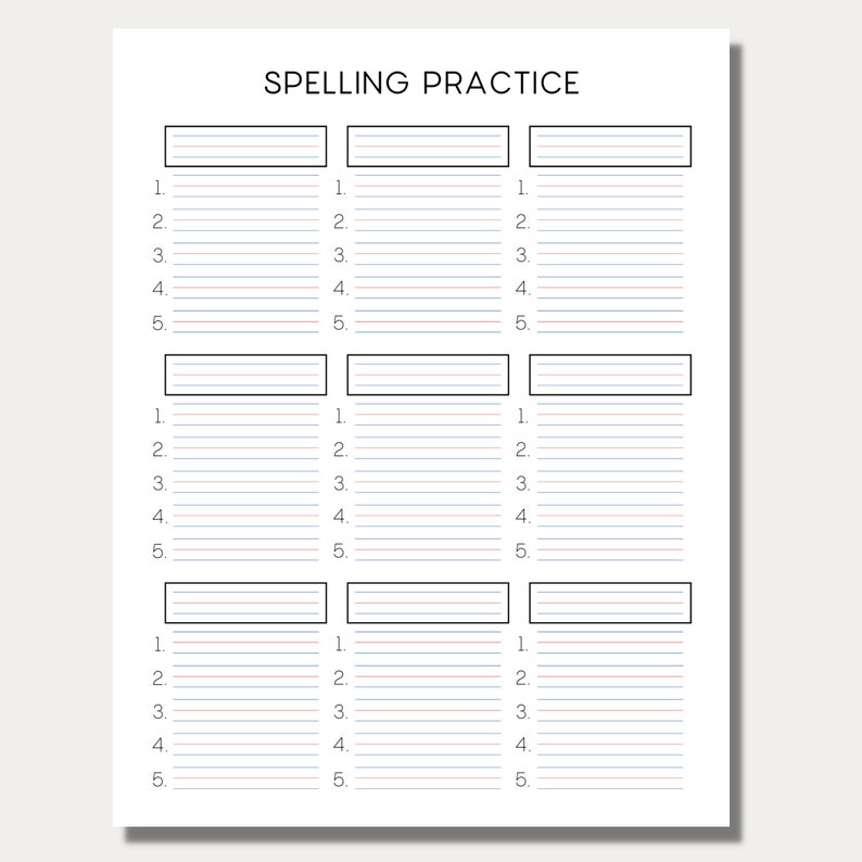 Spelling & Handwriting Practice Sheet With Guidelines (printable PDF ...