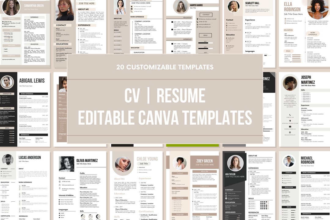 Customizable CV Resume Canva Template Bundle 20 Professional Templates ...
