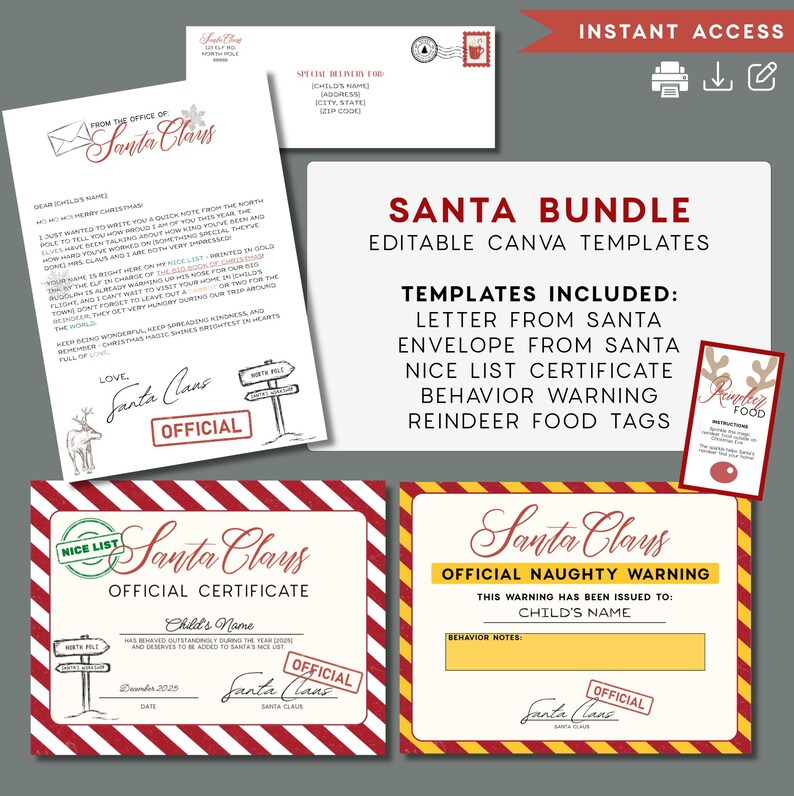 Editable Santa Letter Bundle: Canva Templates (digital Download) - Etsy