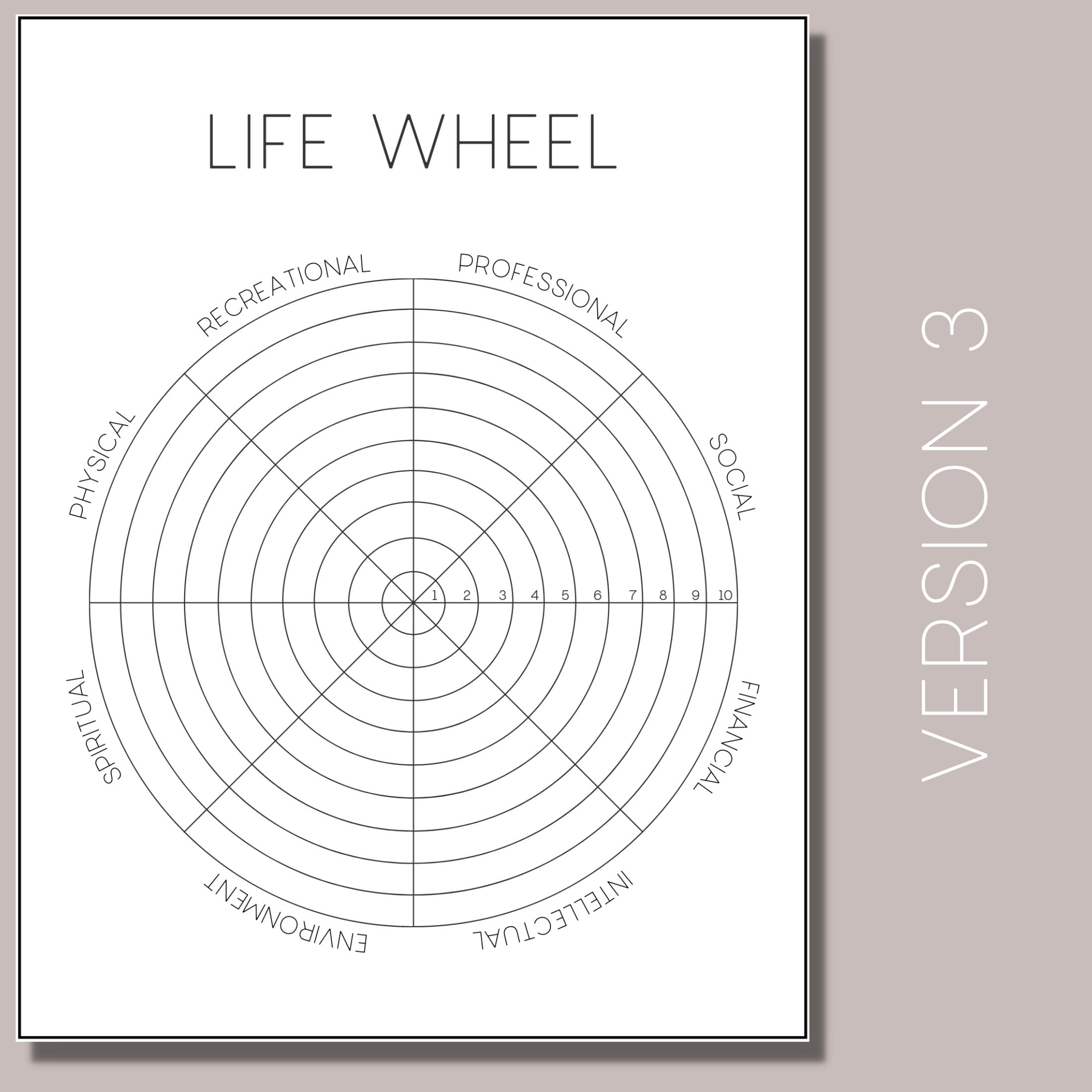 LIFE WHEEL Life Audit Printable Worksheet Level 10 Life Goals & Vision ...
