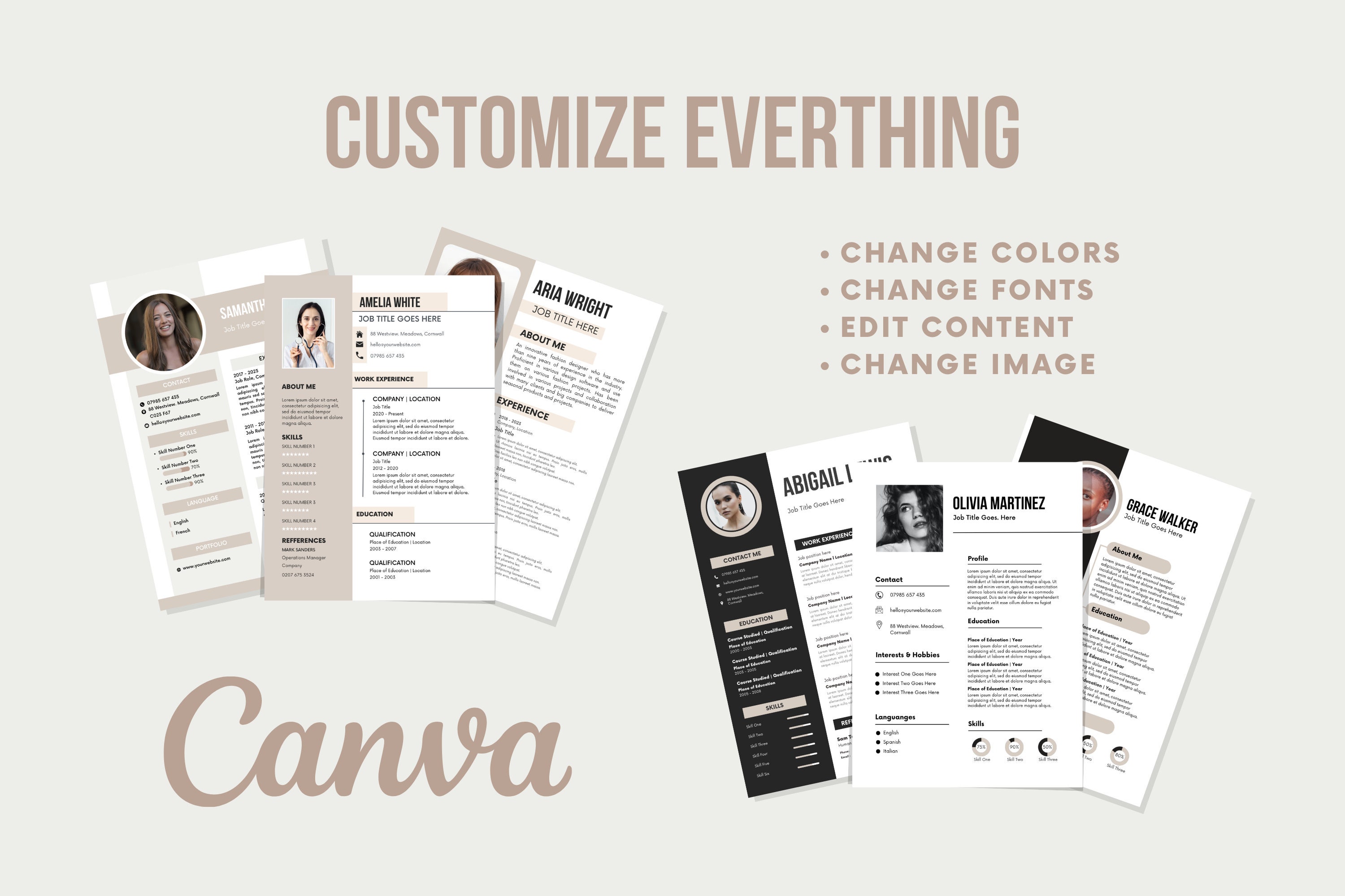Customizable CV Resume Canva Template Bundle 20 Professional Templates ...