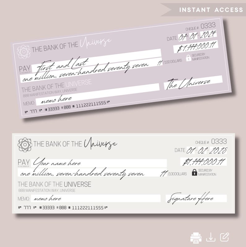 Manifestation Cheque Template - Editable Canva Template for ...