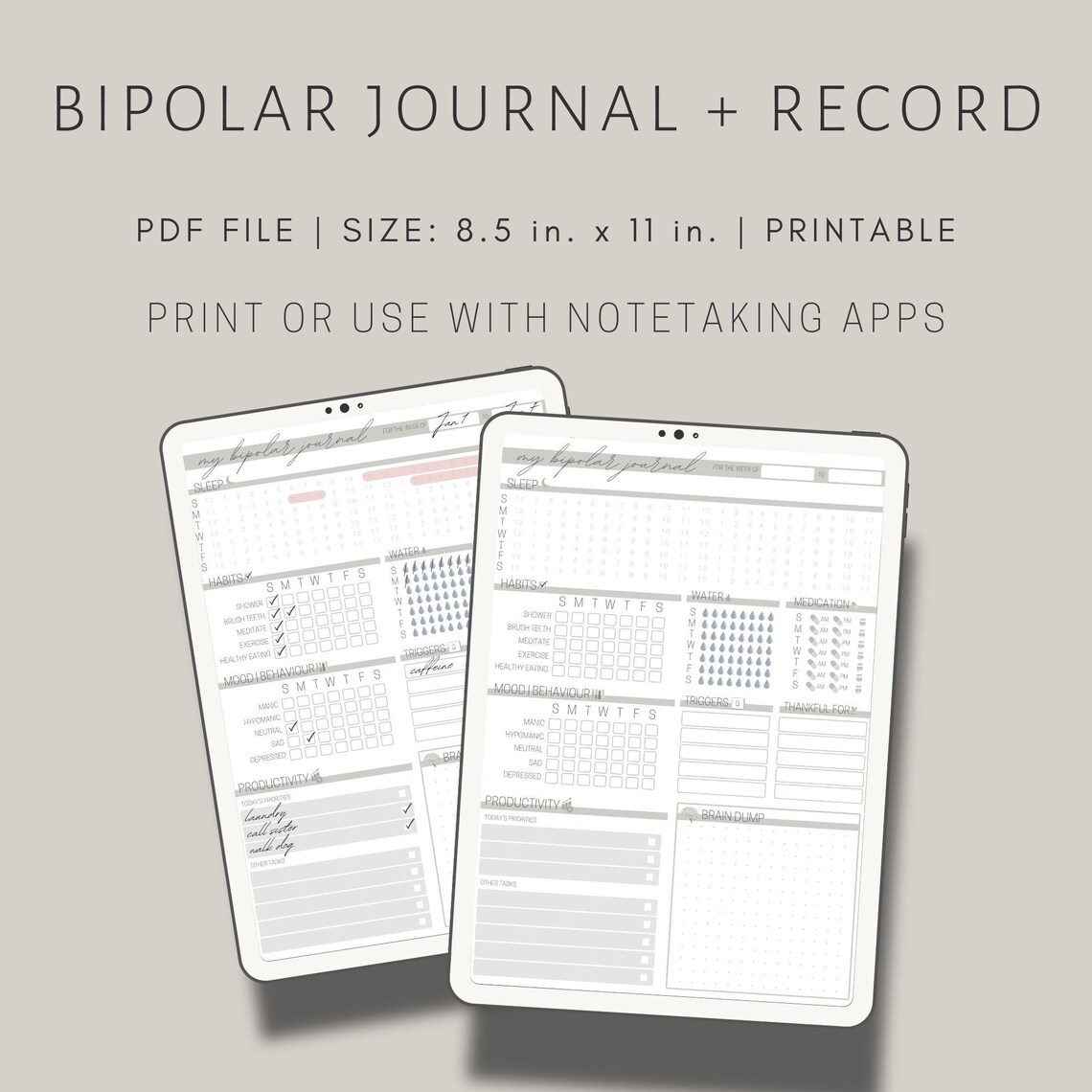 Bipolar Journal - Weekly Tracking Sheet - Etsy