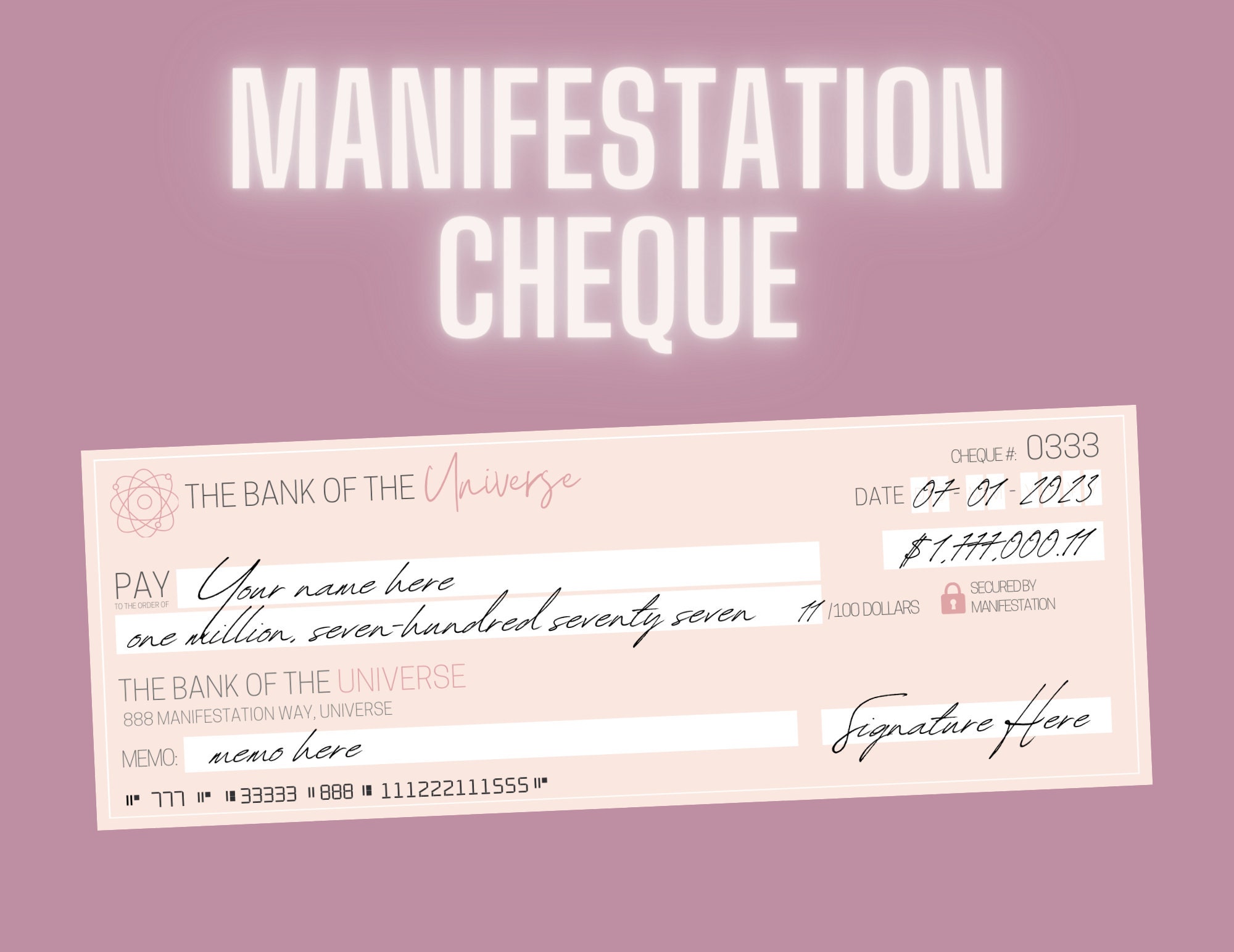 Manifestation Cheque Template - Editable Canva Template for ...