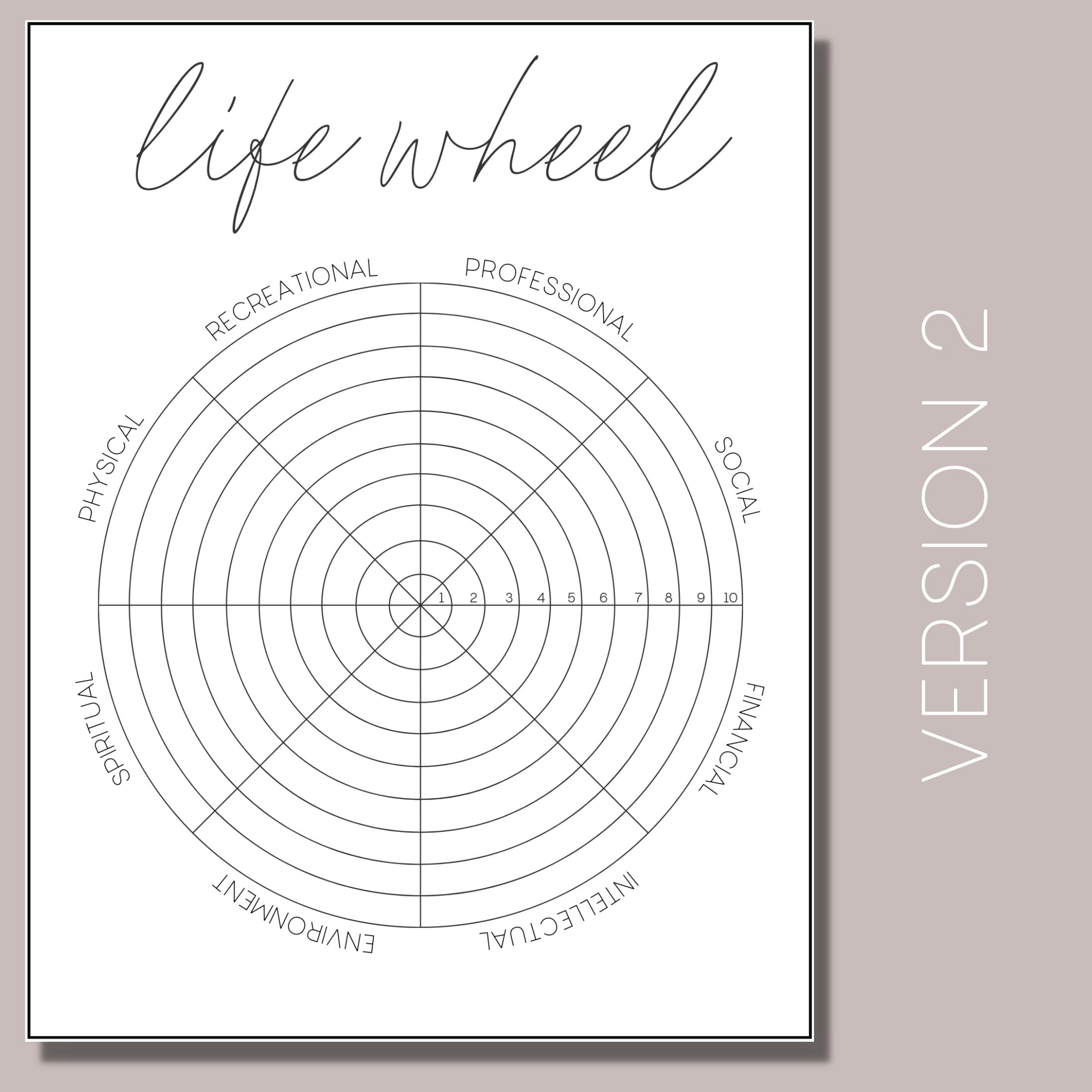 LIFE WHEEL Life Audit Printable Worksheet Level 10 Life Goals & Vision ...