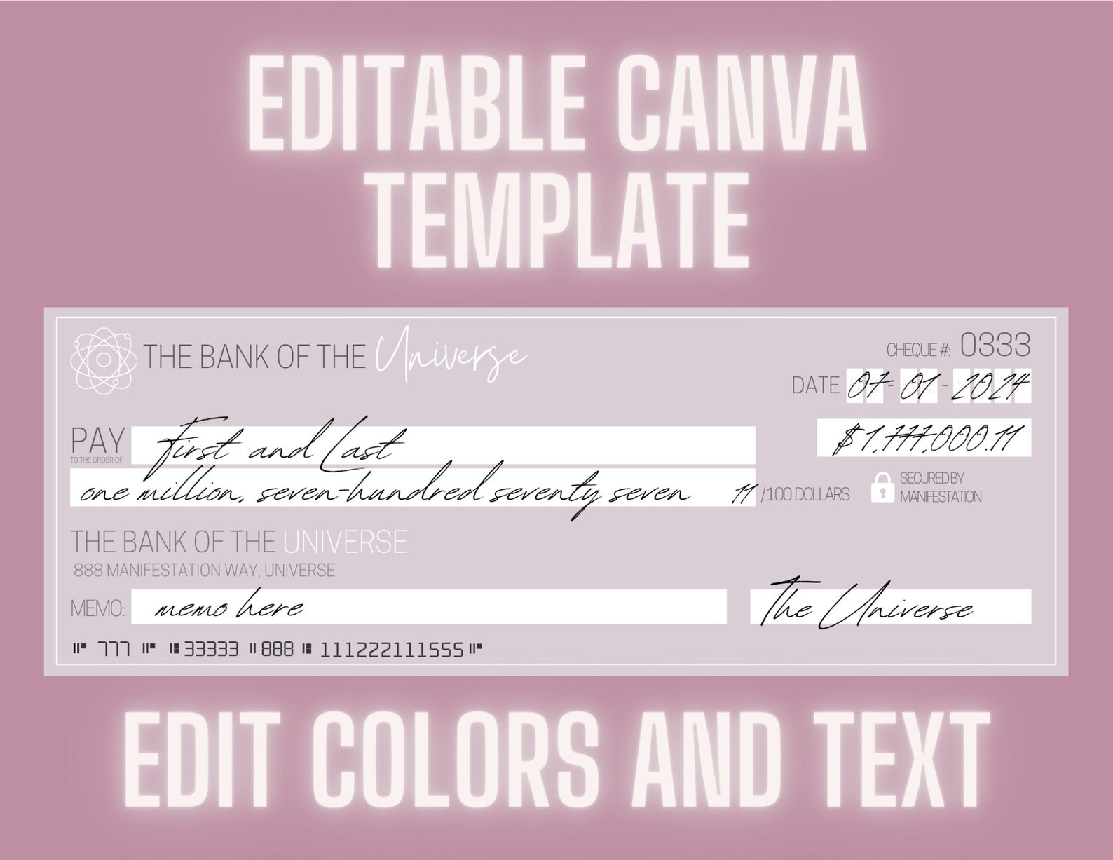 Manifestation Cheque Template - Editable Canva Template for ...