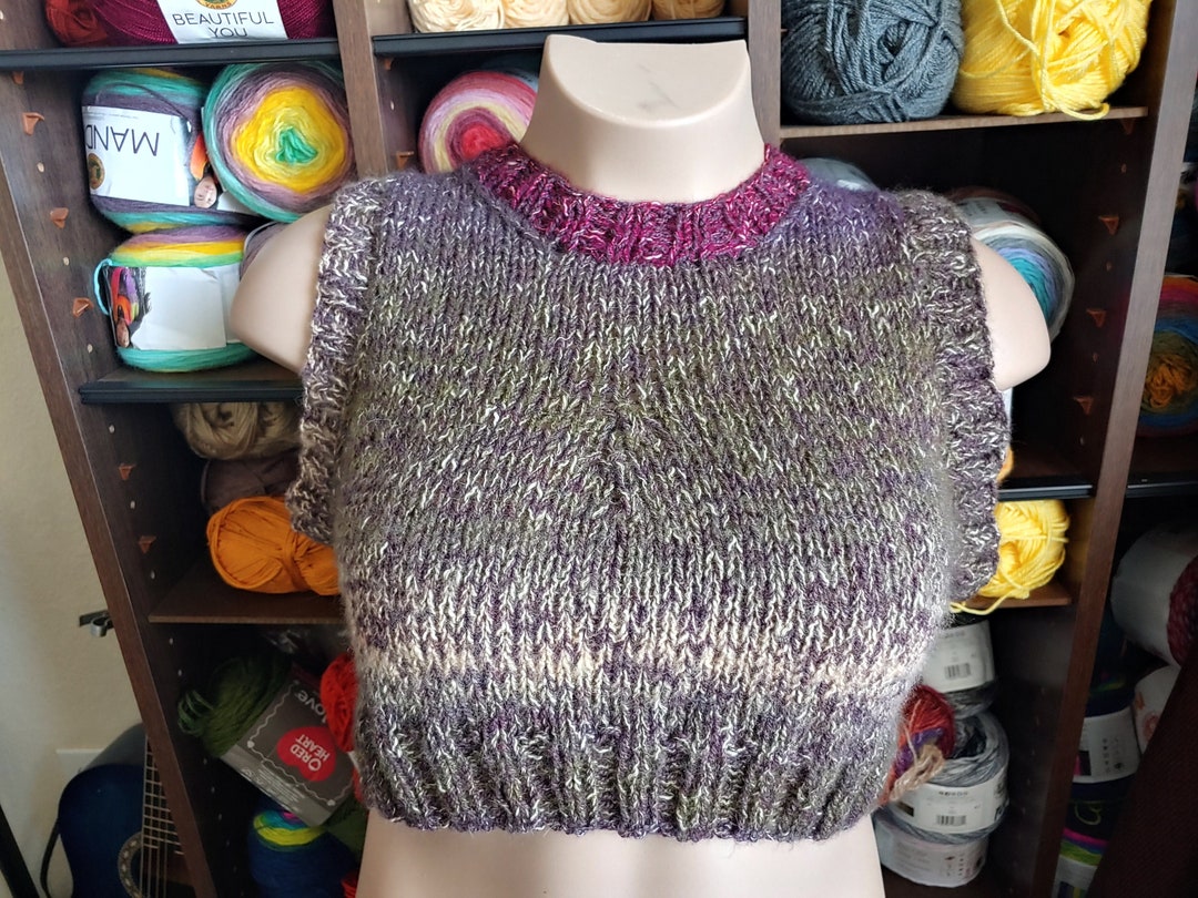 Painted Desert Ombre Knit Crop Vest, Boho Sleeveless Top, Handmade ...