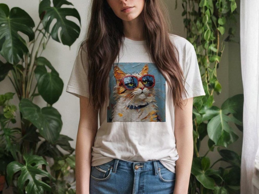 Hipster Cat With Glasses Tshirt, Cat Graphic Tee, Funny Cat Shirt, Cool ...