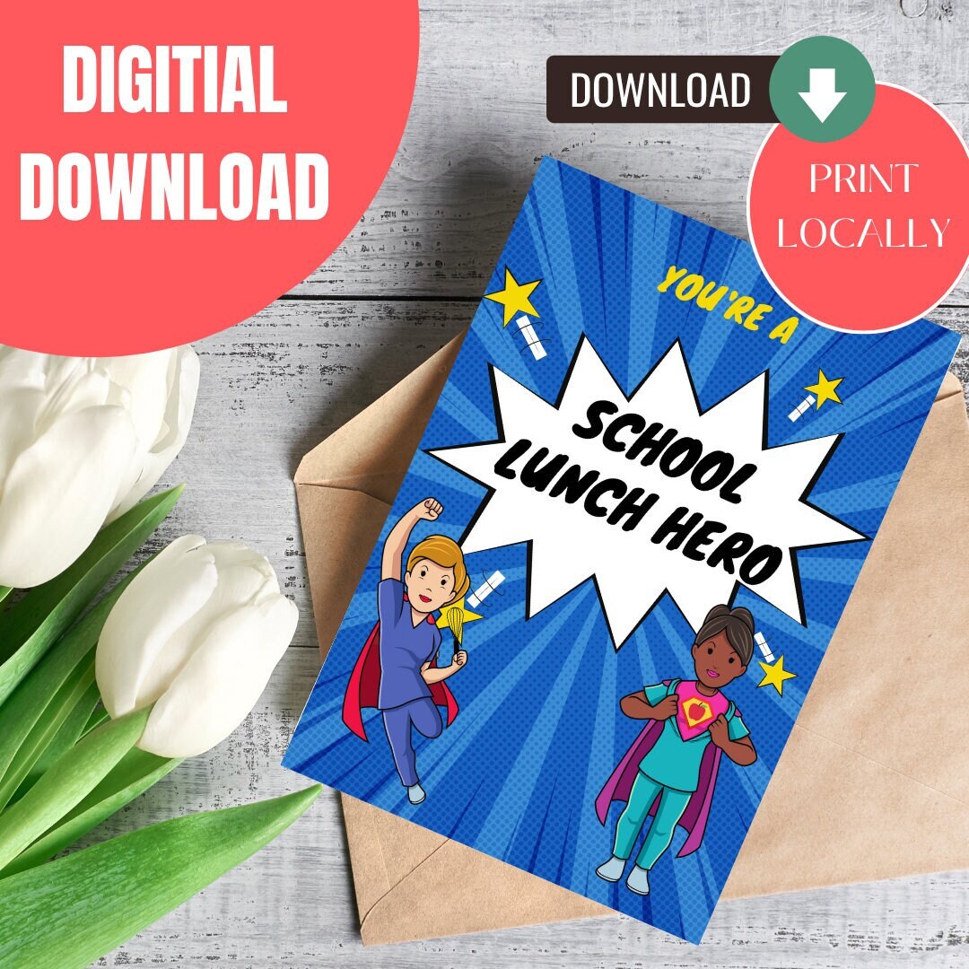 Digital Download - School Lunch Hero Day Card | Lunch Lady Appreciation ...