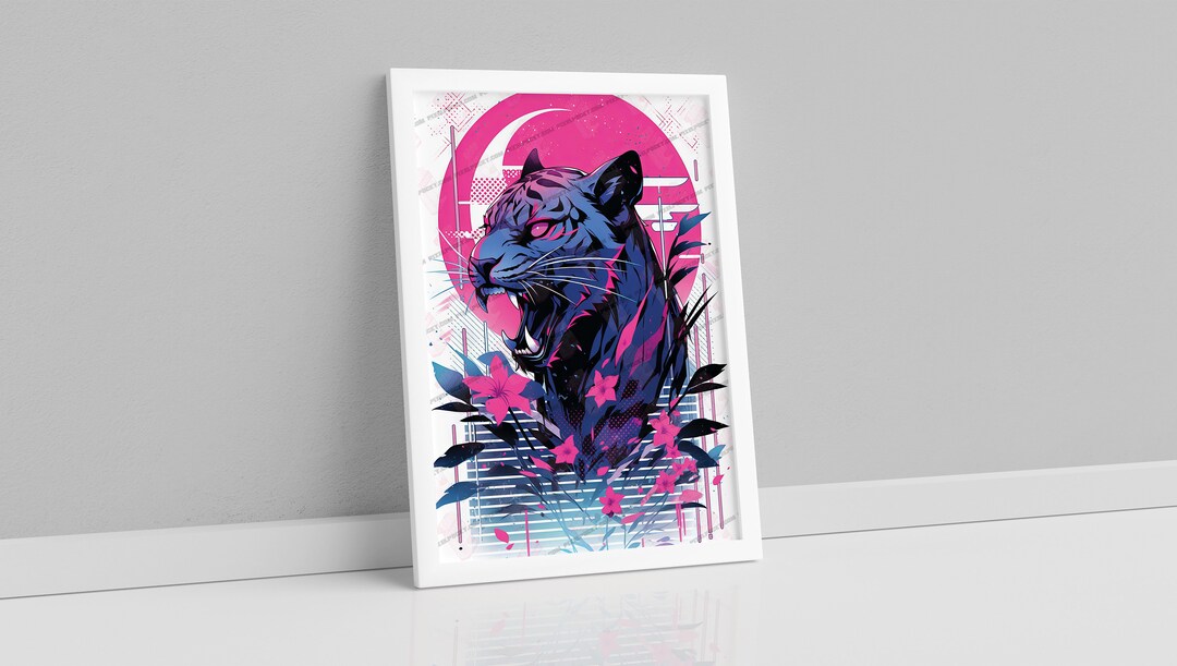 Popular Vaporwave Animal Fine Art Print Vibrant Aesthetic Wall Art ...