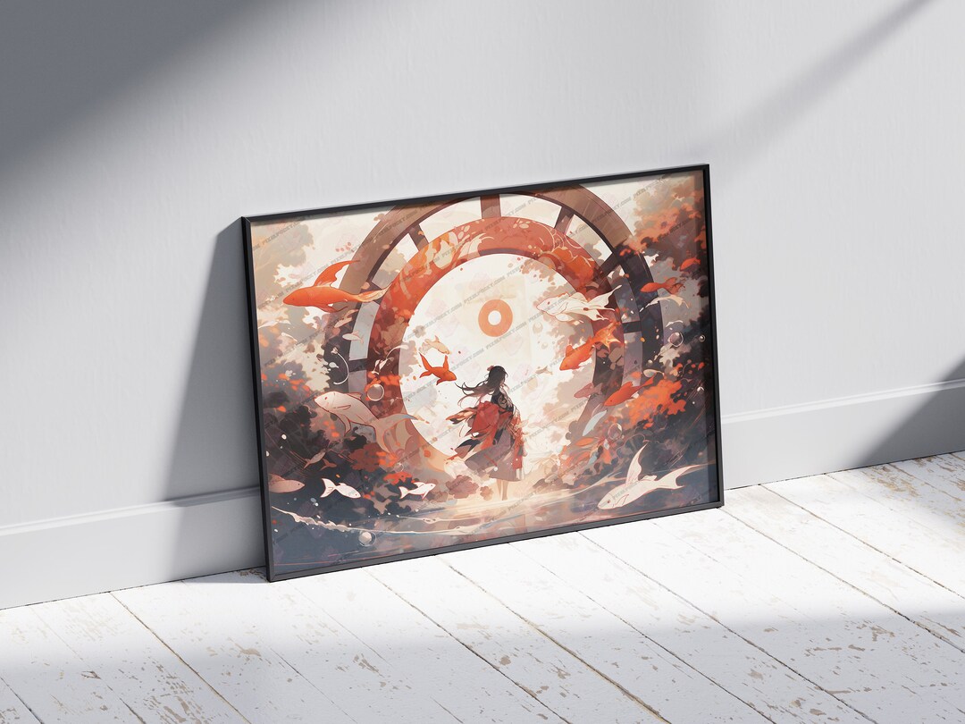 Dreamcore Koi & Priestess Fine Art Print Tranquil Pond Scene, Mystical ...