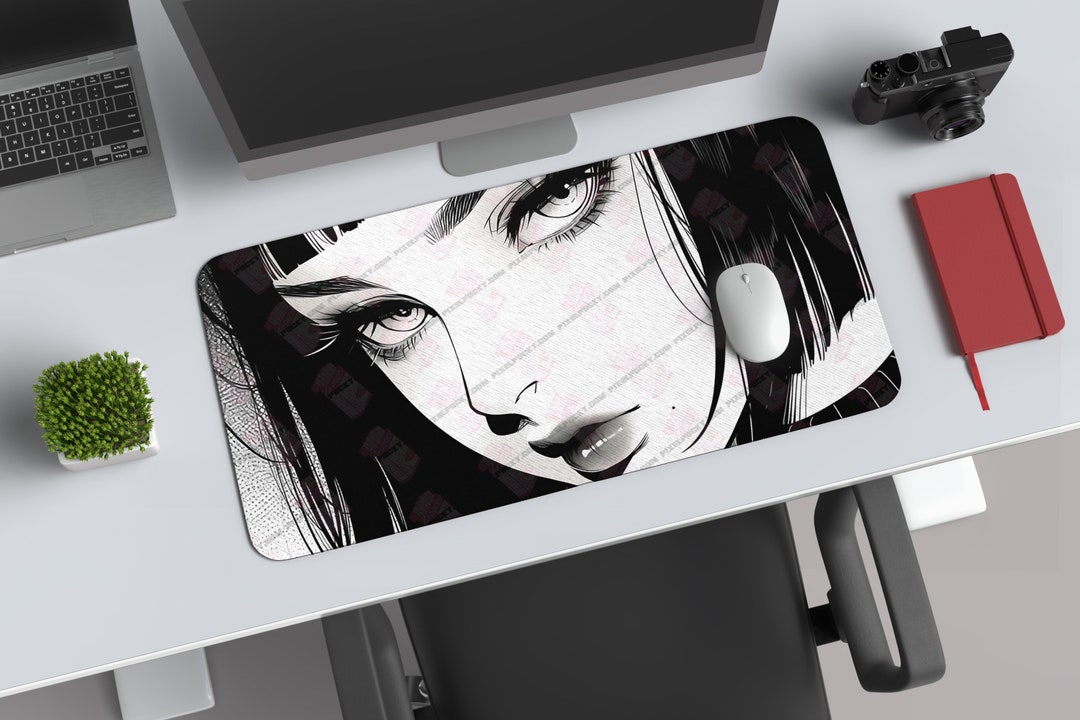 Minimalistic Manga Goth Girl Desk Mat Home Office Mouse Pad, Anime ...