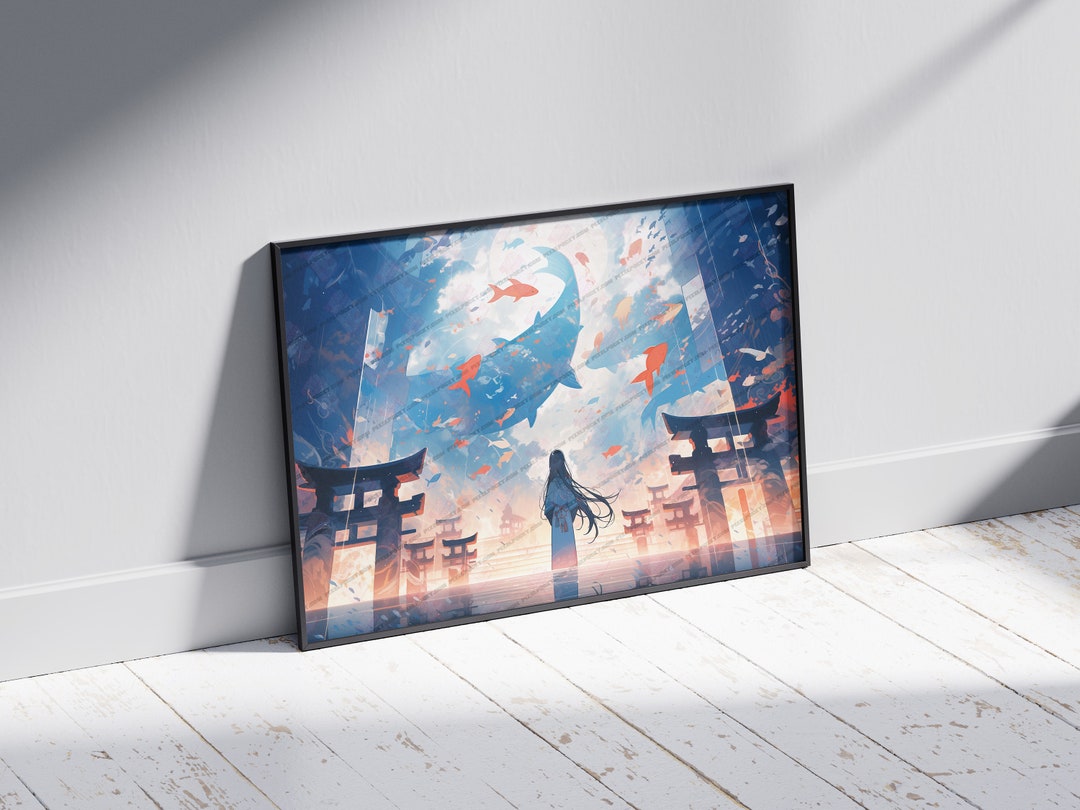 Ascendant Koi and Torii Gates Fine Art Print Tranquil Temple Wall Art ...