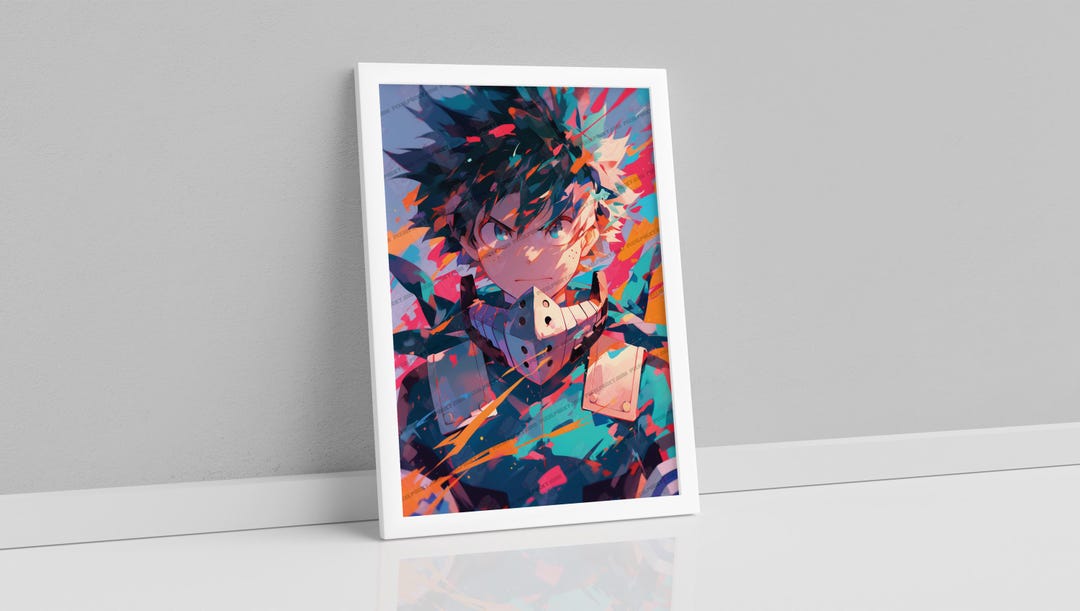 Quirky Green-haired Hero Fine Art Poster Vibrant Anime Prodigy Wall Art ...
