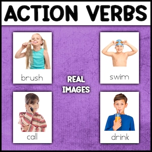 Action Verbs Flashcards for Autism | Speech Therapy ESL Vocabulary Real ...