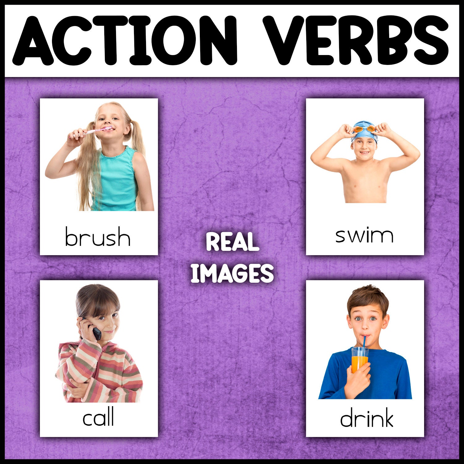 Action Verbs Flashcards for Autism | Speech Therapy ESL Vocabulary Real ...