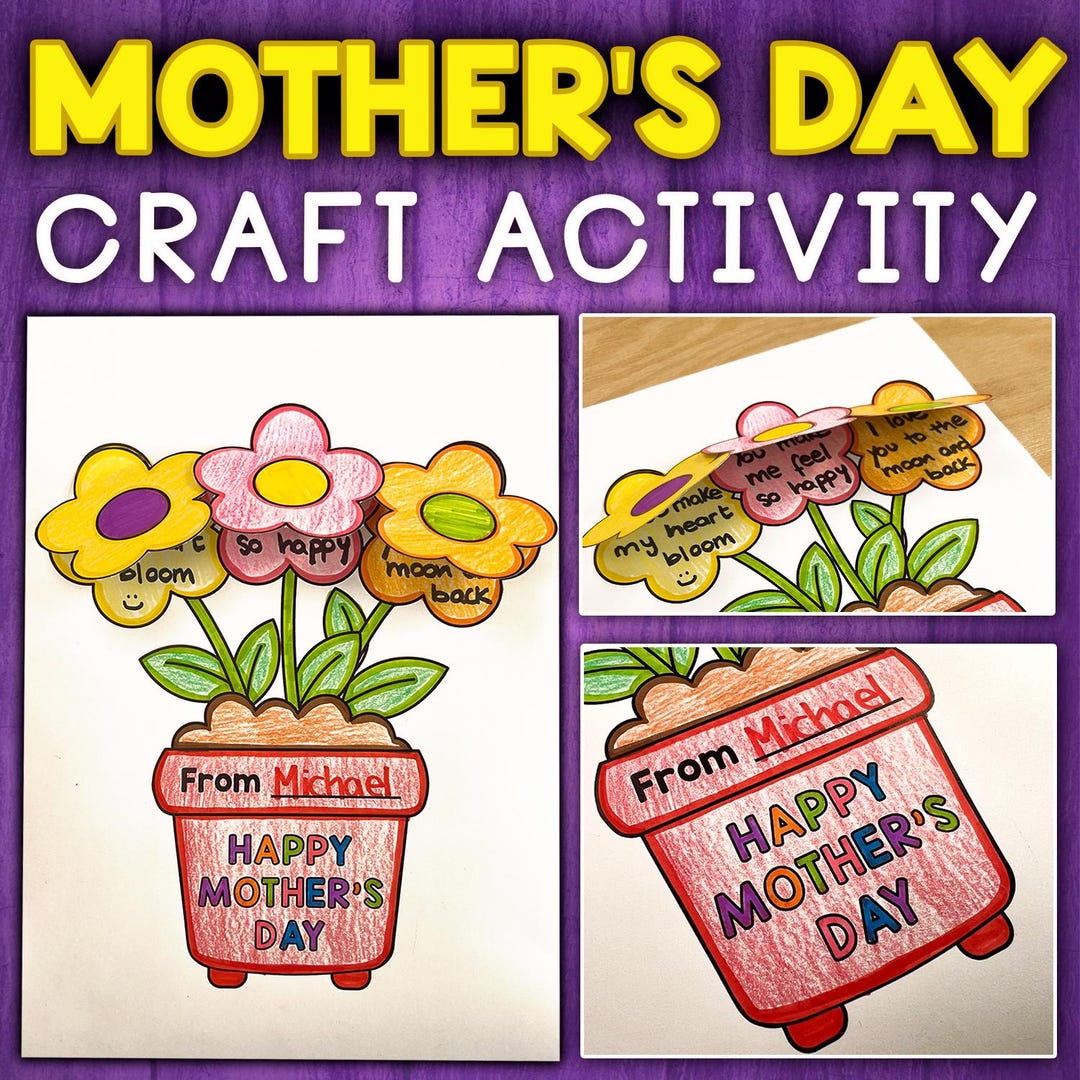 Mother's Day Craft | Flower Craft Template | Spring Craft Activity - Etsy