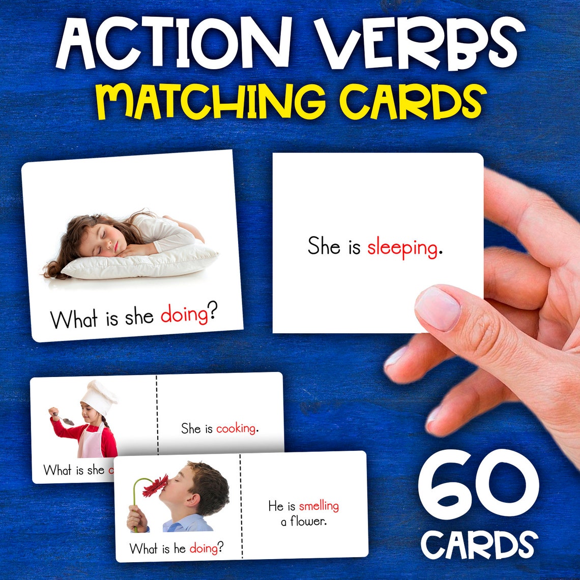 Present Continuous Matching Cards Game Action Verbs Cards Game ESL ELA ...