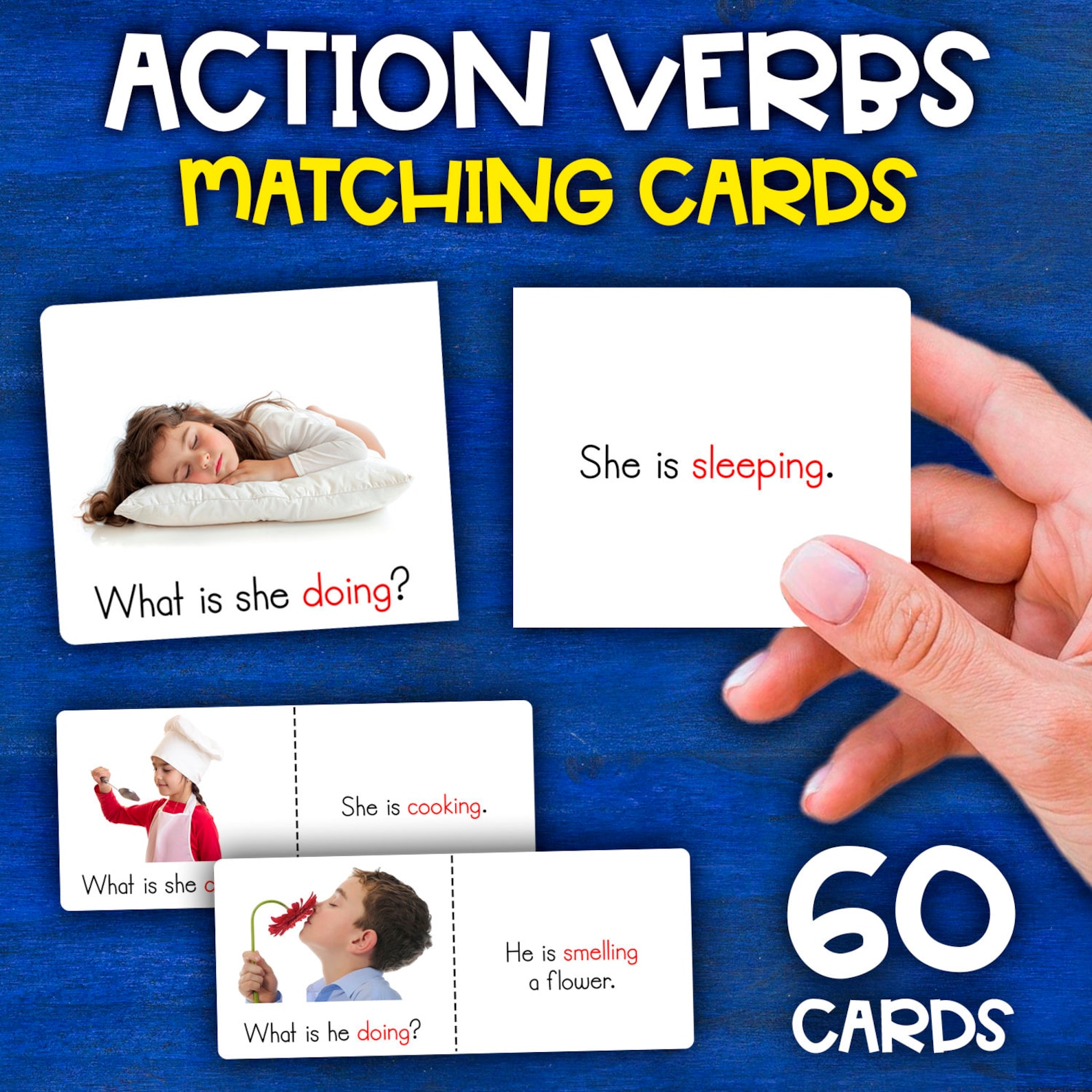 Present Continuous Matching Cards Game | Action Verbs Cards Game | ESL ...