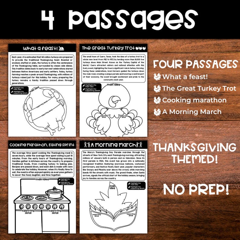 Thanksgiving Day Activity for Thanksgiving Day Passages Thanksgiving ...