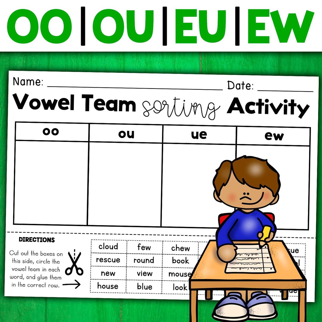 Oo, Ou, Ue, Ew Vowel Teams Sorting Worksheets | NO PREP Phonics ...