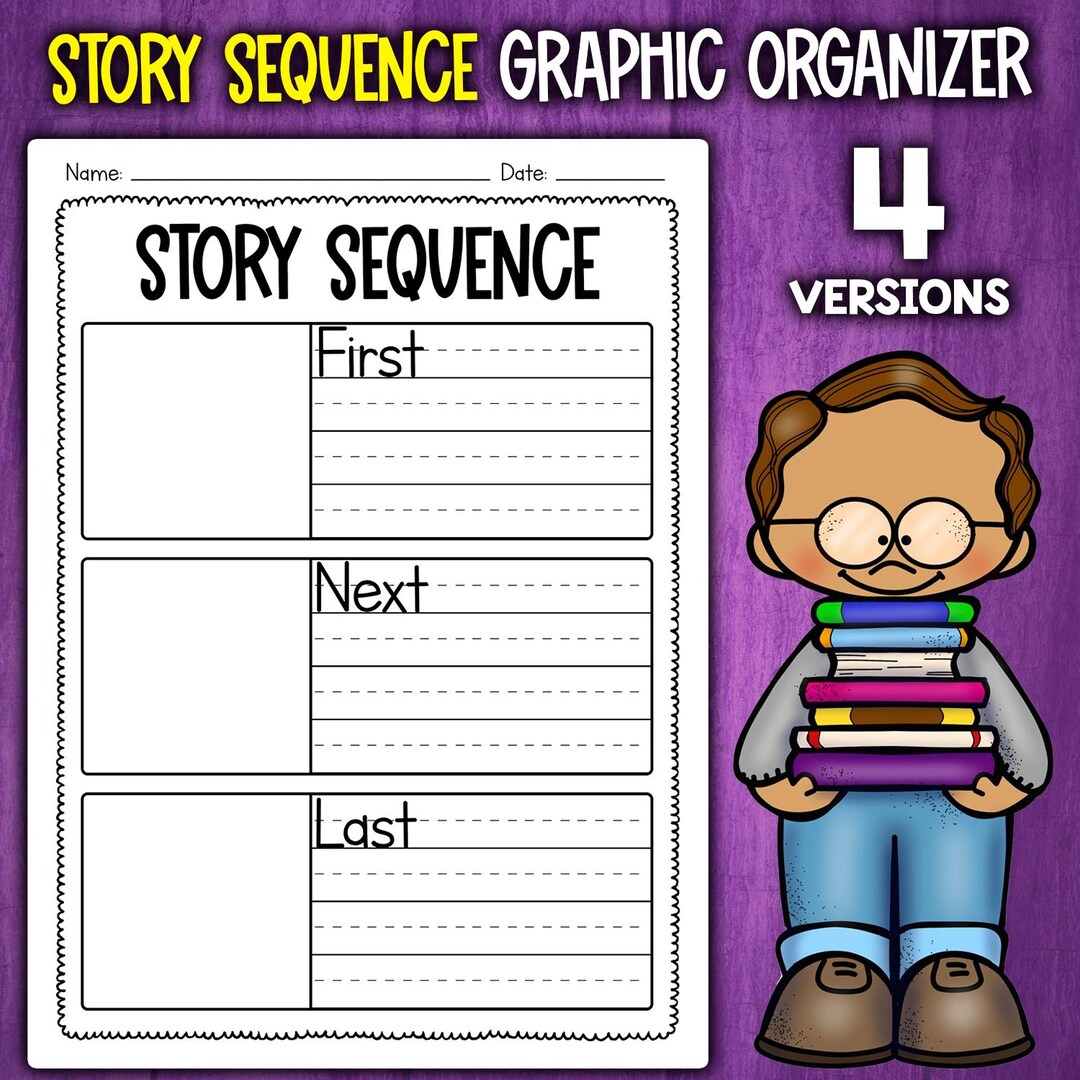 Story Sequence Graphic Organizer Worksheet Template | First, Next, and ...