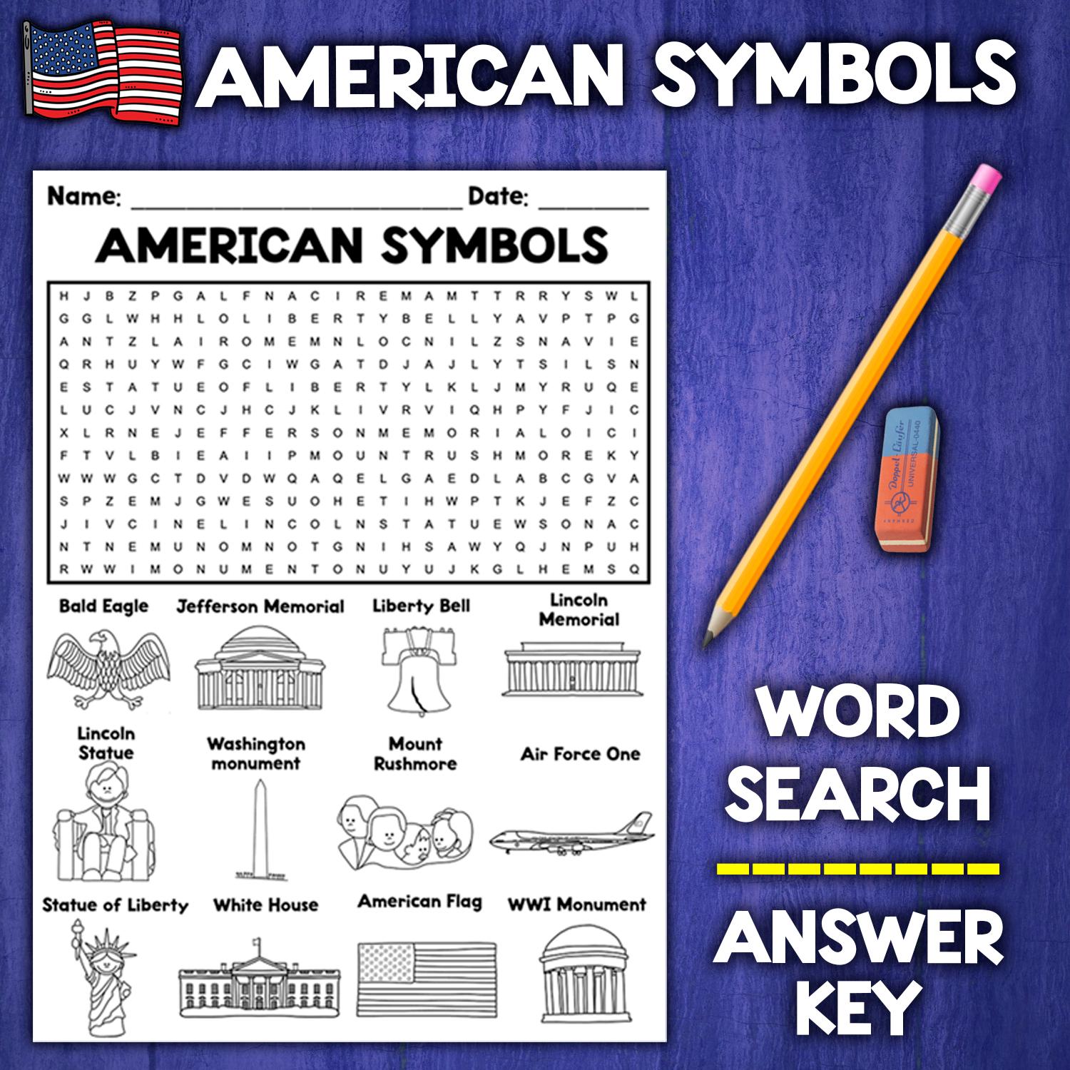 American Symbols Worksheet Coloring Word Search | US National Symbols ...
