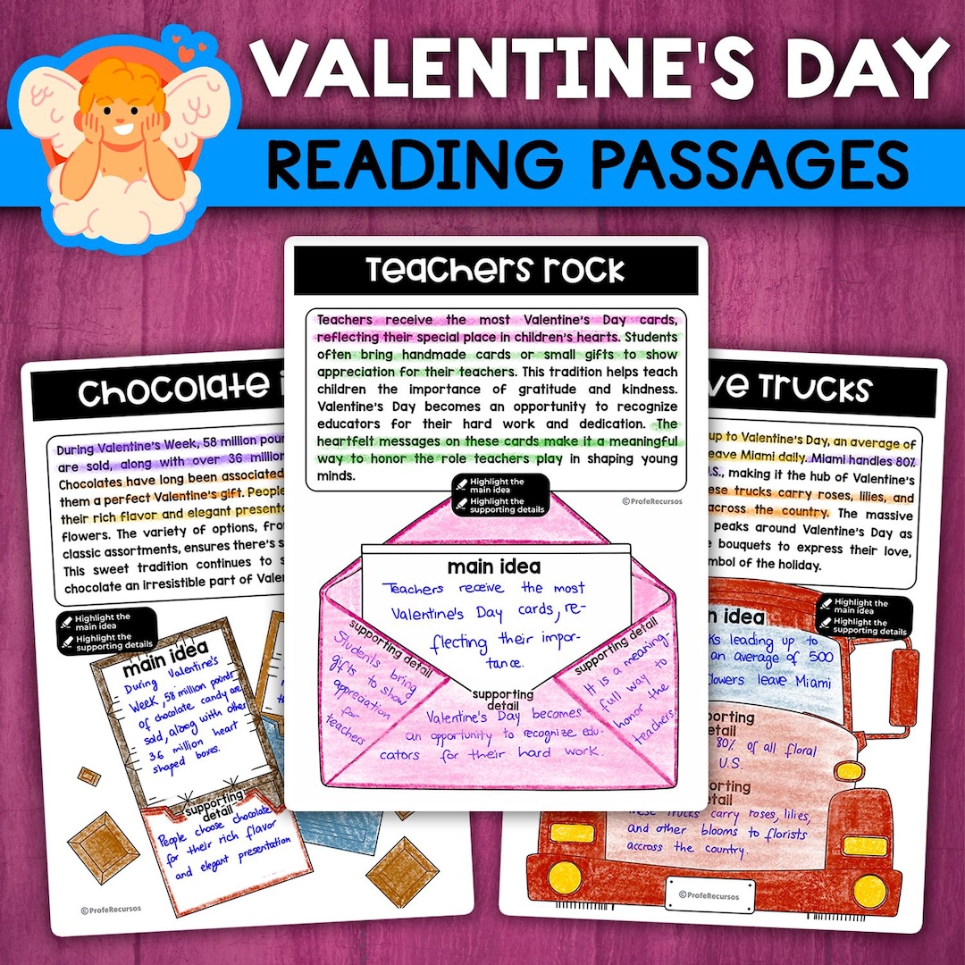 St Valentine Day Reading Comprehension Passages Graphic Organizers Main ...