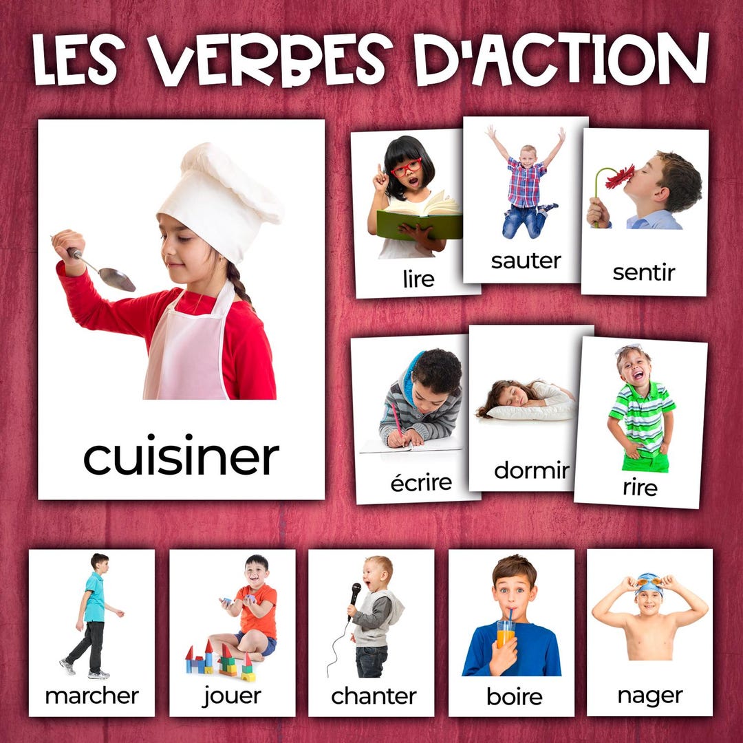 Action Verbs in French Flash Cards | Les Verbes D'action | Educational ...