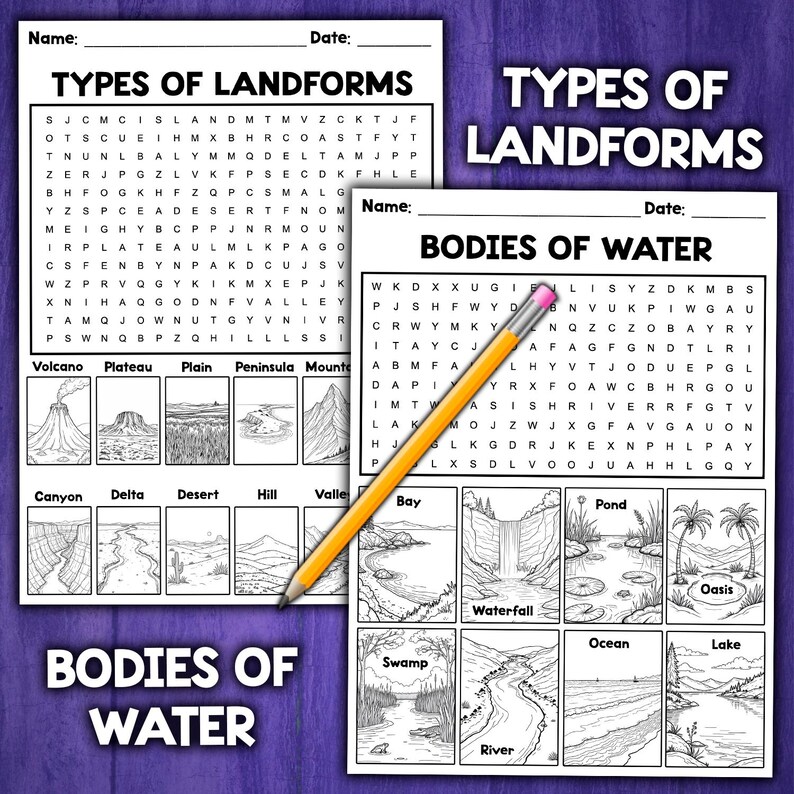 Landforms and Bodies of Water Activity Word Search | Coloring Pages ...