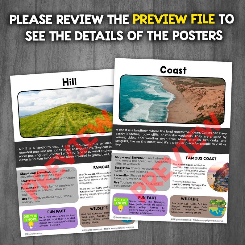 Landforms Information Posters | Landforms and Bodies of Water Reading ...