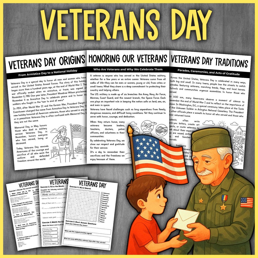 Veterans Day Reading Comprehension Passages and Activities | US History ...