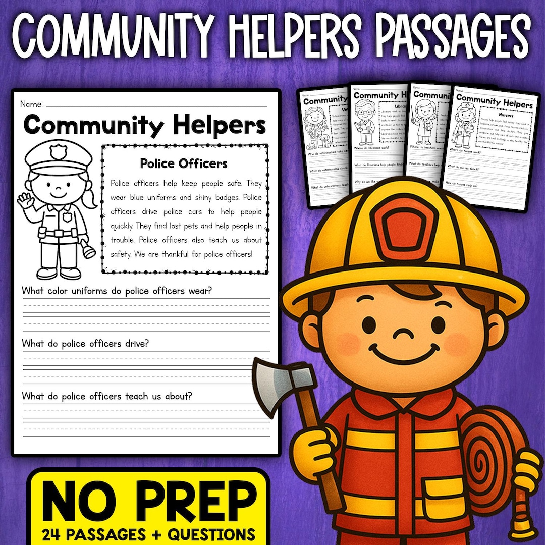 Community Helpers Reading Comprehension Passages + Questions ...