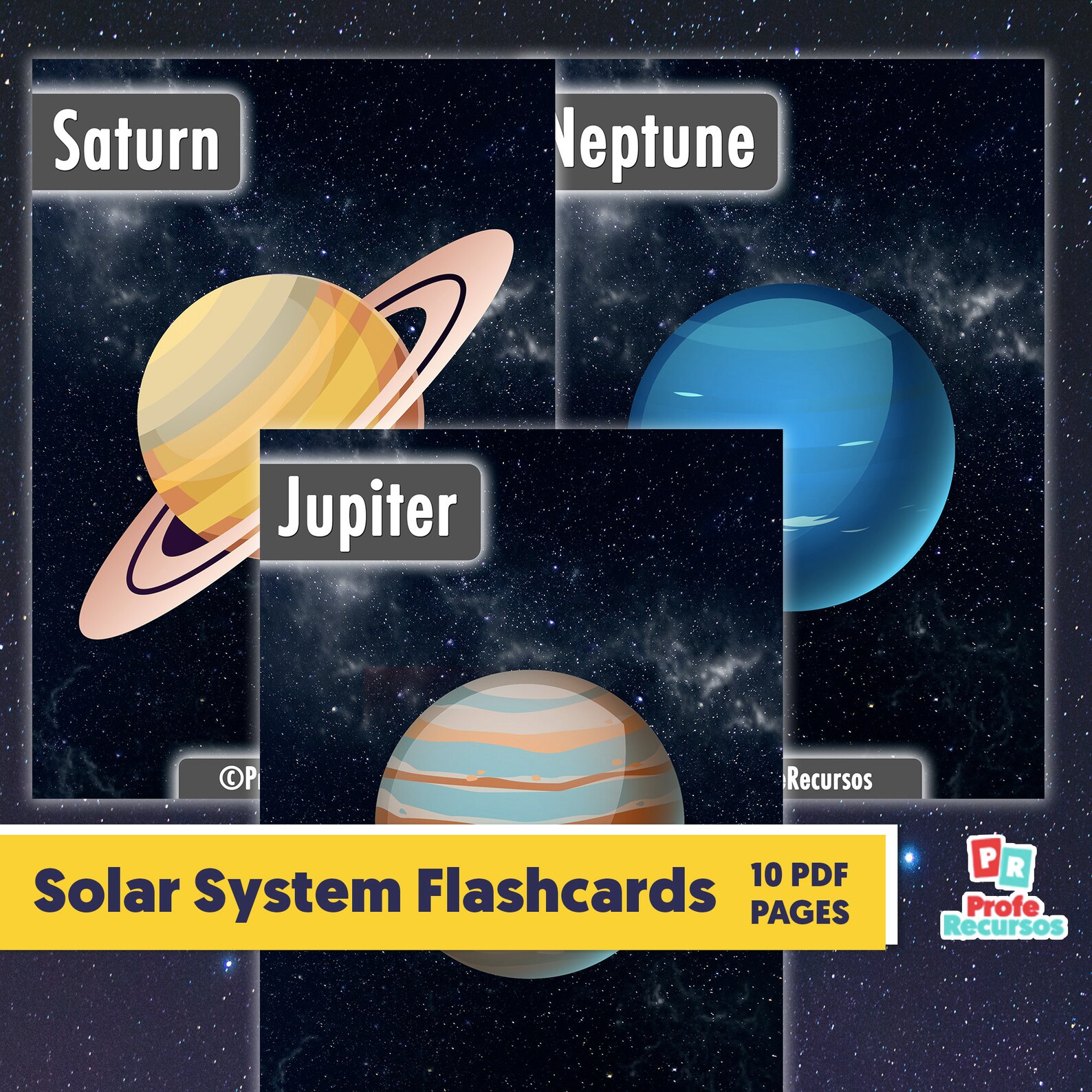 Flashcards of the Planets in English - Etsy