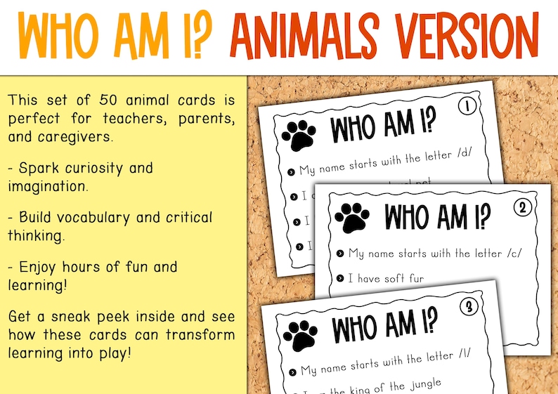 Who Am I Activity | Animals Version | Animal Guessing Task Cards Game ...